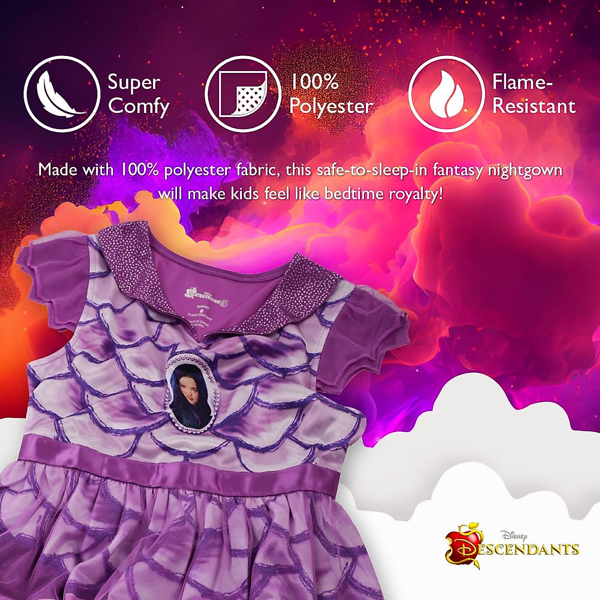 Disney Girls' Descendants Fantasy Gown Nightgown, MAL DRESS, 8