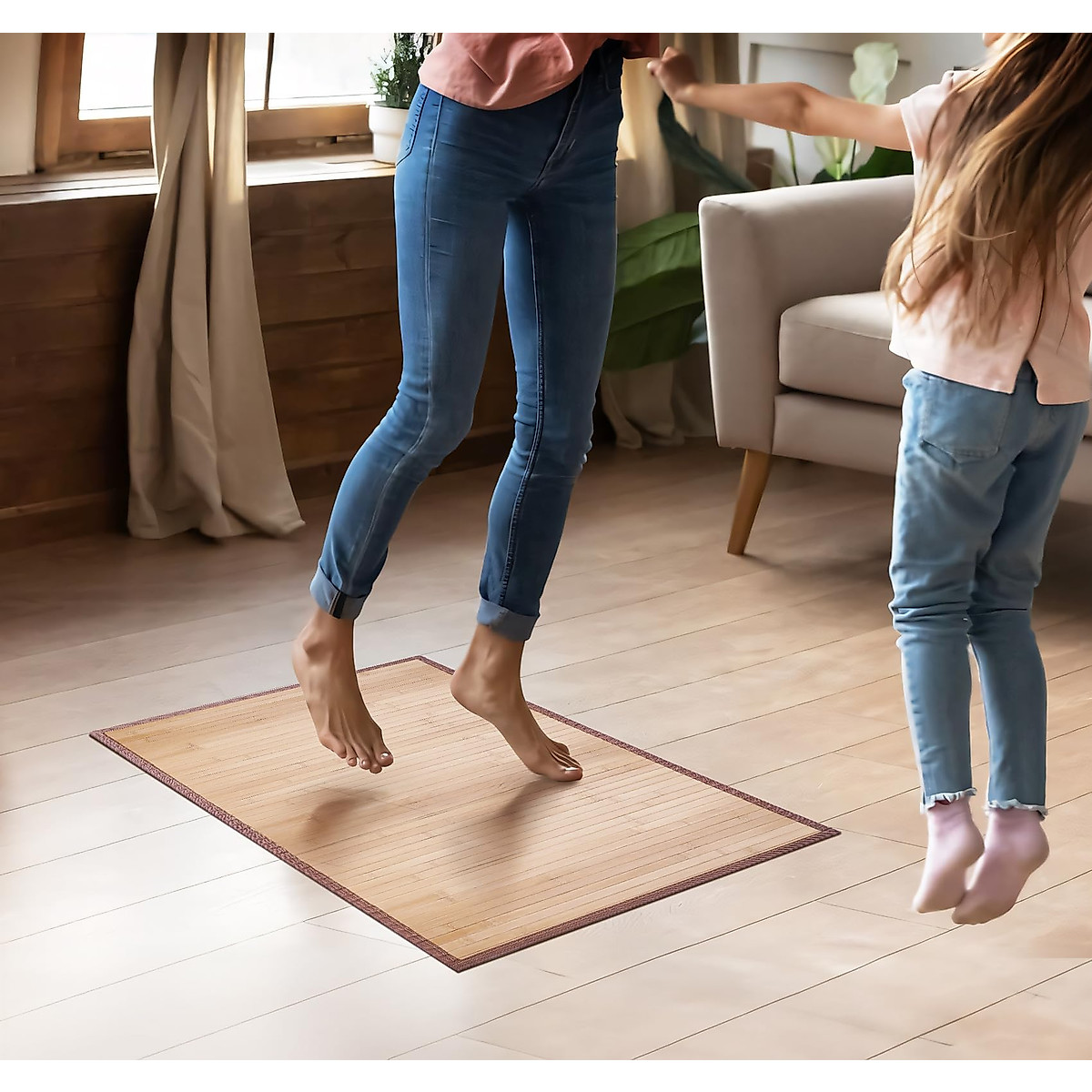 Qriocioa Small Bamboo Area Rug 31.5''x20'', Non Slip Bamboo Runners Rug for Hallways Entryway, Small Bamboo Floor Mat Easy to Mainten, Floor Protector Mat Neutral Area Rug