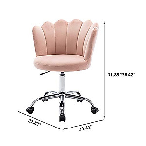 Henf Home Office Chair, Modern Velvet Upholstered Swivel Desk Chair Metal Base, Leisure Office Chair Adjustable Cute Vanity Chair for Home Living Room Bedroom, Pink