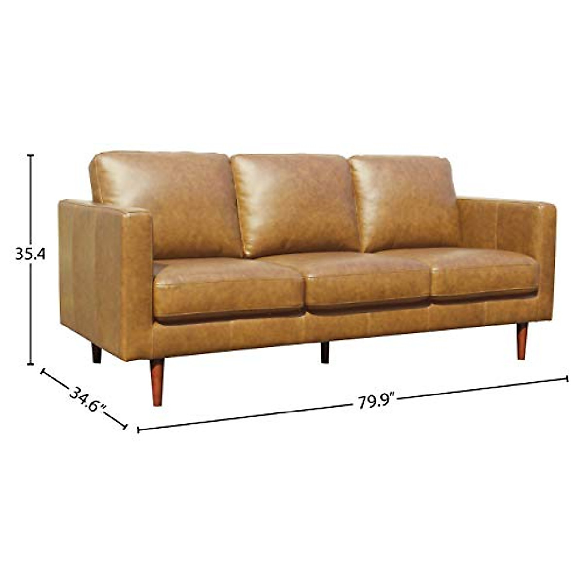 Amazon Brand – Rivet Revolve Modern Leather Sofa Couch, 80"W, Caramel