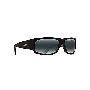 Maui Jim Men's and Women's World Cup Polarized Wrap Sunglasses, Matte Black Rubber/Neutral Grey, Large