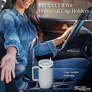 shop4ever My Favorite Niece Gave Me This Tumbler Engraved Insulated Stainless Steel Tumbler with Handle, Lid, and Straw 40 oz. Funny Gift for Aunt or Uncle (Fog)