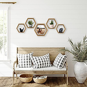 Bamboo Hexagon Floating Shelves For Wall Decor - Set Of 3 - Eco-friendly Honeycomb Shelves For Wall Mounted Hexagon Shelf Room Decor With Hanging Hardware, Wall Shelves, Hexagon Shelves For Home Decor