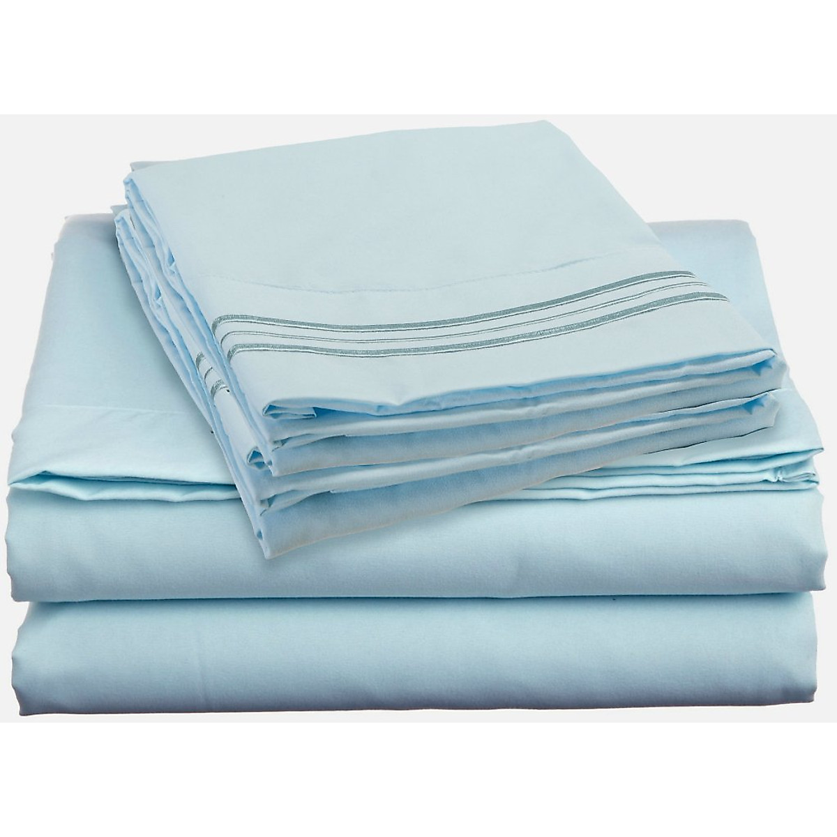 Clara Clark 1800 Series Bed Sheet Sets - Stay fit on Mattress with Elastic Straps at Corners - King, Light Blue Aqua