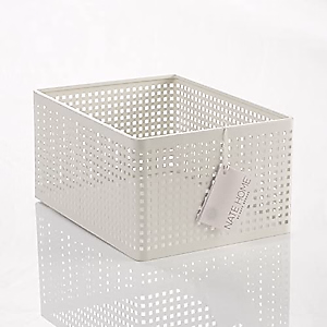 Nate Home by Nate Berkus Perforated Metal Bin | Essential for Kitchen Cabinet or Pantry Organization and Storage from mDesign - Set of 3, White