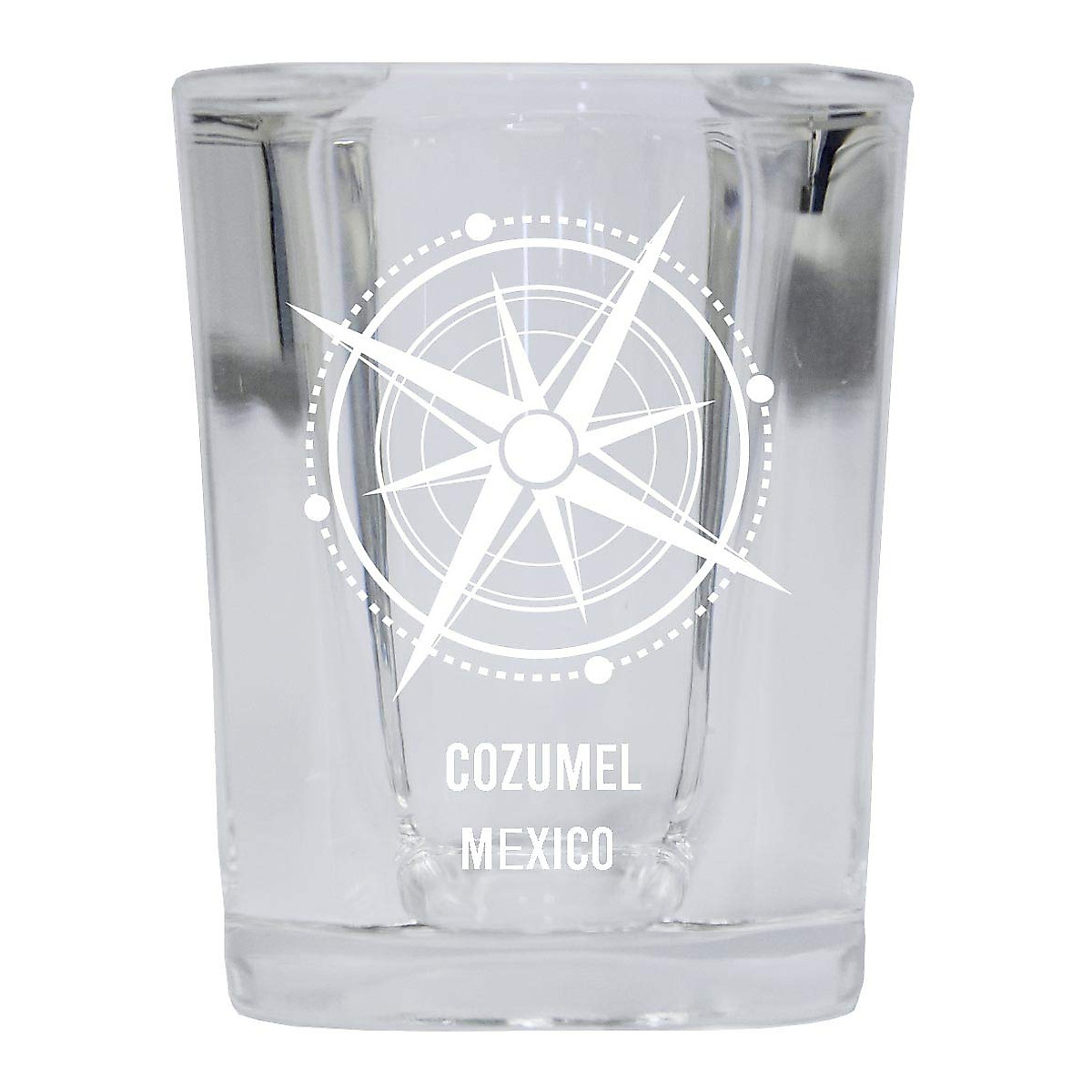 Cozumel Souvenir 2 Ounce Square Shot Glass laser etched Compass Design