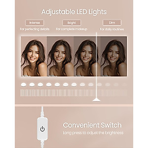 VASAGLE Vanity Desk with Mirror and Lights, 43.3-Inch Wide Makeup Vanity with Upholstered Vanity Stool, Power Outlets, Dimmable LED Lights, Storage Drawer, for Bedroom, Cloud White URDT628W01