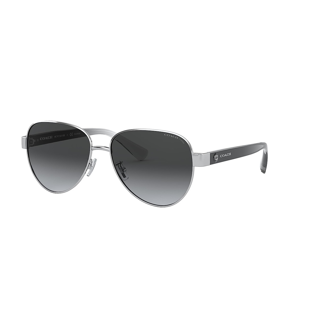 Coach HC7111 Sunglasses, Silver/Dark Grey Gradient Polarized, 57 mm