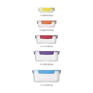 Joseph Joseph Nest Lock Plastic Food Storage Container Set with Lockable Airtight Leakproof Lids, 10-Piece, Multi-Color