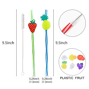 Honest ECO Replacement Disposable Plastic straws for Kids Party DIY Decoration Daily Drinking Straws (24 straws+12 plastic fruits+2 cleaning brush)