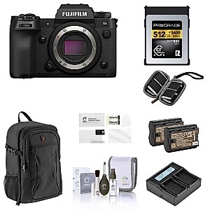Fujifilm X-H2S Mirrorless Digital Camera Body, Black Bundle with 512GB CFexpress Type-B Memory Card, 2X Battery, Dual Charger, Backpack, Screen Protector, SD Card Case, Cleaning Kit
