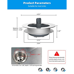 Hibbent 3 in 1 Kitchen Sink Drain Strainer and Stopper Combo, Chrome Stainless Steel Wraped Shell, Anti-Clogging Basket Strainer with Foldable Handle for US Standard 3-1/2" Drain