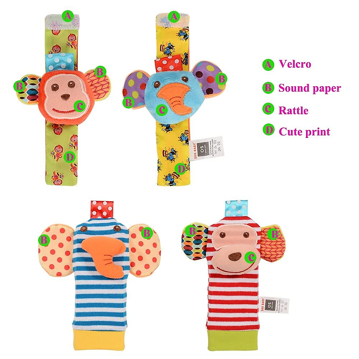 ThinkMax Baby Soft Rattle Toy, Foot Socks Wrists Rattles, Wrists Rattles for Baby,Ankle Sock Cotton and Plush Stuffed Infant Toys