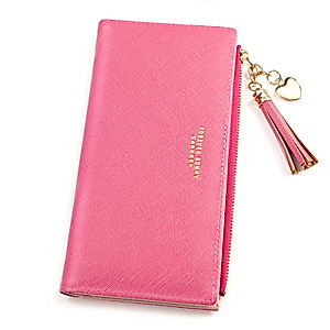 Womens Wallet Cute Elegant Long Slim Card Holder Case Minimalist Coin Purse Thin Tassels Zip Clutch Wallets for Girls Ladies