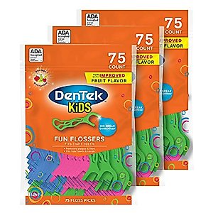 DenTek Kids Fun Flossers, Limited Edition Monster Flossers, 75 Count (Pack of 3)(Packaging May Vary)