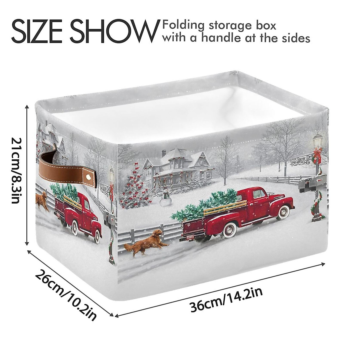 Christmas Tree Red Truck Basket Decor Winter Snowflake Candy Storage Bin Basket for Shelf Closet Foldable Fabric Storage Box Cube with Handles Kids Toys Clothes Organizer Basket for Nursery Bedroom