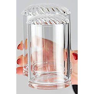 Home-X Clear Acrylic Cotton Ball and Swab Holder Set, 2 Attached Jars with Seashell Lids for Bathroom Storage, 6" L x 3 ¼ " W x 4 ¾ " H, Clear