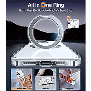 TORRAS 360° Rotatable Magnetic Stand for iPhone 14 Pro Case Clear [8X Military Grade Protection] [Compatatible with MagSafe] Not Yellowing Slim thin Shockproof case for iPhone 14 Pro Phone Case, Clear