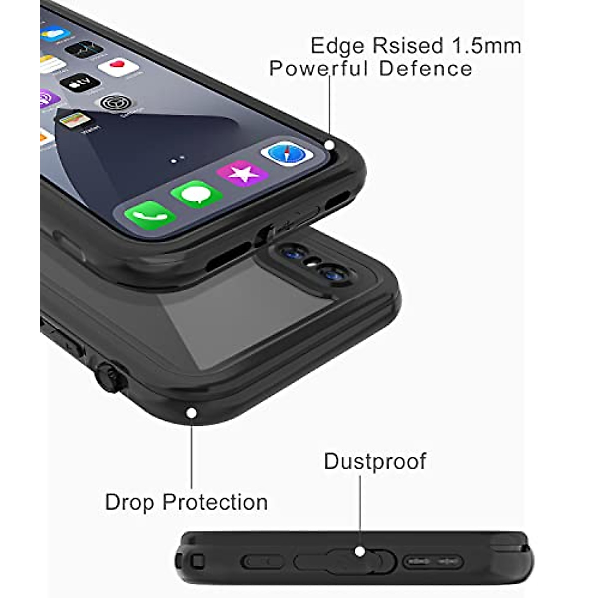 Diverbox iPhone X/XS Waterproof Case - Full Body Shockproof Cover with Built-in Screen Protector, 5.8 Inch (Black/Clear)