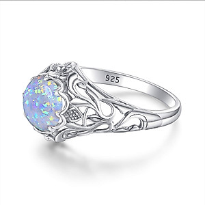 SZJINAO Opal Sterling Silver Rings for Women 2ct Round Art Deco Wedding Engagement Part Ring Jewellery