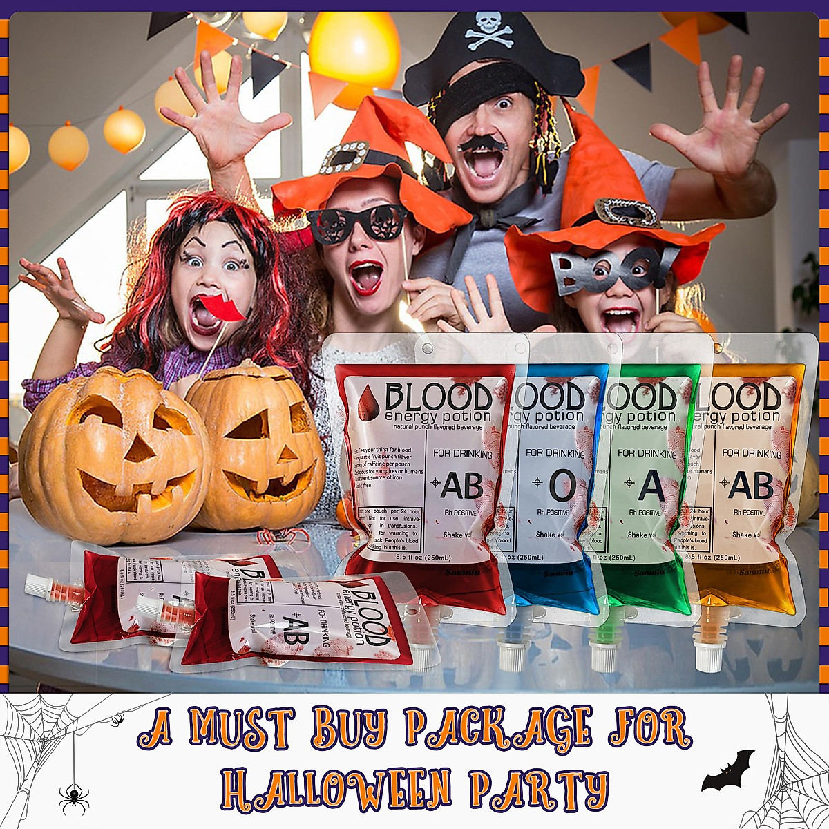 Samniu 20 packs of Blood Bags for Drinks, 8.5fl oz/250ml Drink Pouches for Adults, Reusable IV Bag with Hook, Halloween, Birthday, Summer Pool Party Decorations