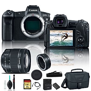 Canon EOS R Mirrorless Digital Camera 3075C002 with Canon EF Mount Adapter, Canon EF-S 18-55mm Lens, Bag, 32GB Card and More (Renewed)