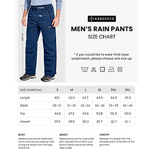 Men's Rain Pants, Waterproof Rain Over Pants Lightweight Packable Windproof Hiking Pants Outdoor Golf Work Navy