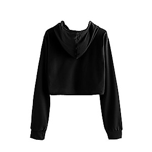 MakeMeChic Women's Cropped Hoodie Casual Workout Crop Sweatshirt Tops A Black M
