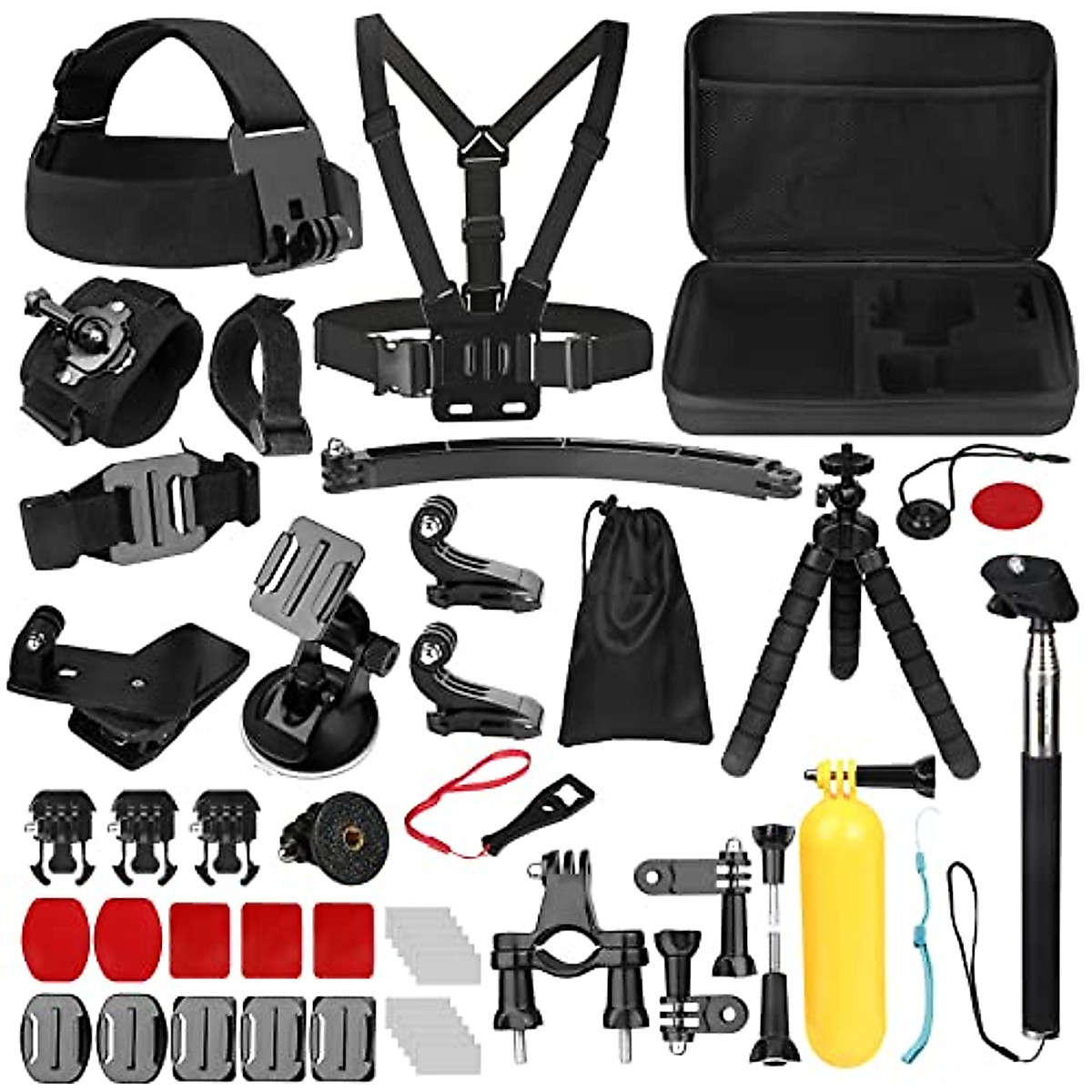 Action Cameras Accessory Kit, Bonvvie 50-in-1 Sports Camera Accessory Kit Compatible with Hero 13/12/11/10/9/8/7 Black, Max/Fusion, Insta360 Osmo Action SJCAM SJ6000 SJ5000 Campark REMALI