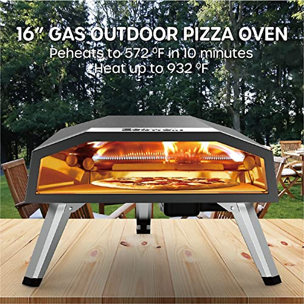 ECOWELL EPO160 Outdoor Oven-16 Gas, Propane Ovens for Outside with Pizza Stone/Peel/Cutter, Infrared Thermometer and Portable Waterproof Cover, Black