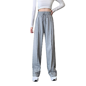 Yoga Work Pants for Women Women Casual High Waist Strappy Drawstring Matching Straight Pant A-Grey