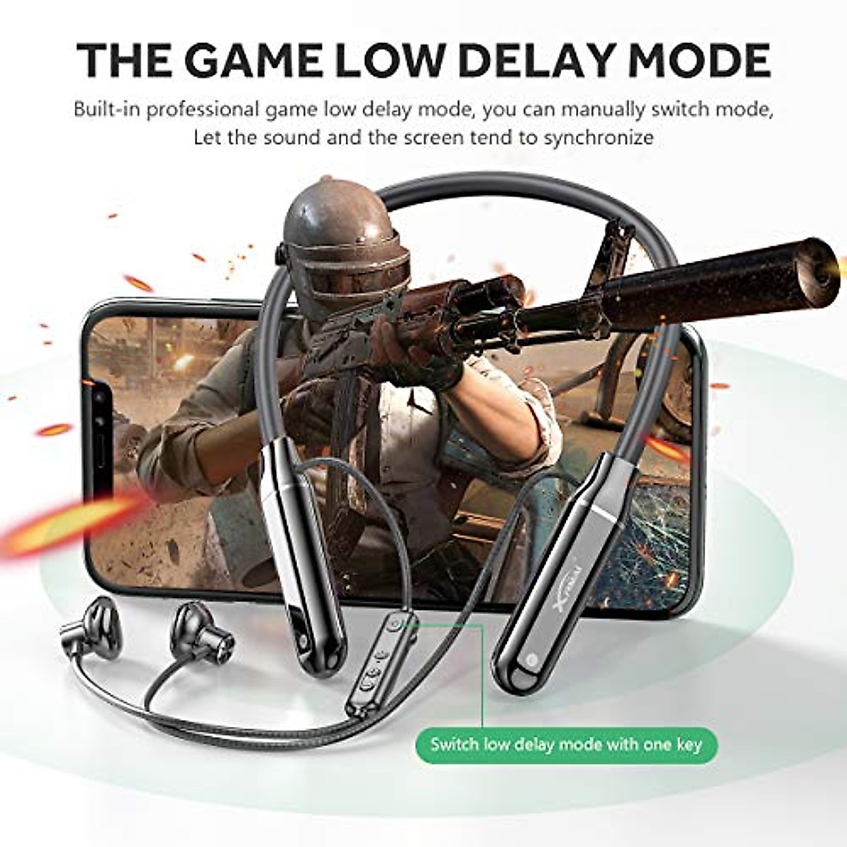 Bluetooth Headphones Neckband,100 Hours Long Battery Life,Built-in Noise Cancelling Microphone,Wireless Neckband Headset for Sports Behind Neck Headphones Stereo for Android Waterproof Neck Headset