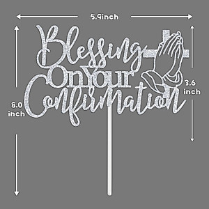 Blessing On Your Confirmation Cake Topper, Baby Shower/Religious Baptism Cake Decor - Bridal Shower, Engagement, Wedding, Marriage Anniversary Party Decorations Supplies, Silver Glitter