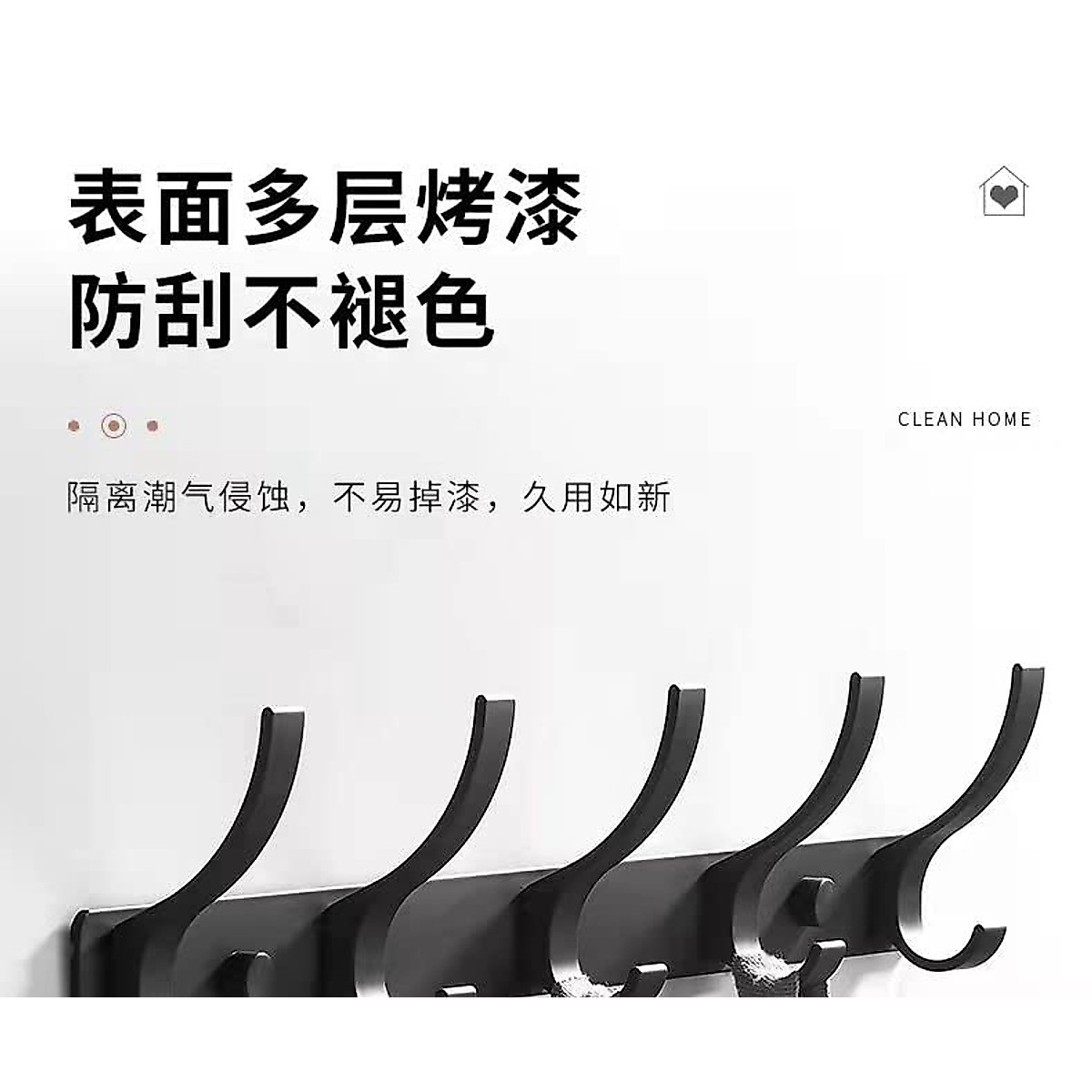 Hook Hanger with 5 Heavy Duty Metal Hooks for Hanging Coats Towels Hats Clothes, Suitable for Bedroom,Kitchen,Restroom,Bathroom Etc,Wall Mounted,Black