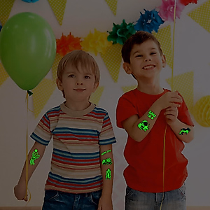 Leesgel 30 Sheets Mixed Styles Luminous Tattoos for Boys Kids, Kids Birthday Party Supplies Favors Decorations Gaming Toys, Water Proof Dinosaur/Car/Space/Robot Temporary Tattoo Stickers