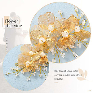 Catery Flower Bride Wedding Hair Vine Gold Floral Headband Pearl Bridal Headpiece Head Piece Hair Band Hair Accessories for Women and Girls