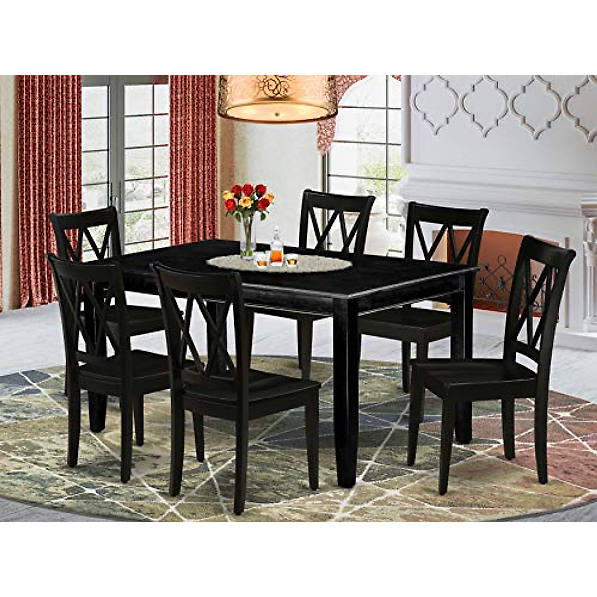 East West Furniture DUCL7-BLK-W Dining Table Set, 7-Piece