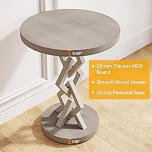 Tribesigns Set of 2 Round End Table, 2-Tier Wood Side Table with Pedestal, Modern Nightstand Bedside Table Coffee Accent Table for Living Room Bedroom & Small Space, Gray (2)