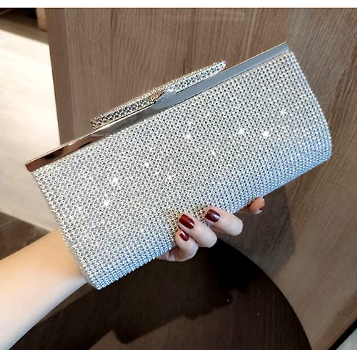 VINMEN Bling Women's Clutch Purses Bag Envelope Glitter Rhinestone Evening Handbag (silver)