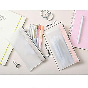 Pencil Case Set, Clear Pencil Pouches, Zipper Pen Case Bag, Pencil Storage Pouch, Makeup Bag for Women, Portable Office Stationery Pouch for Students Adults,Creamy-White
