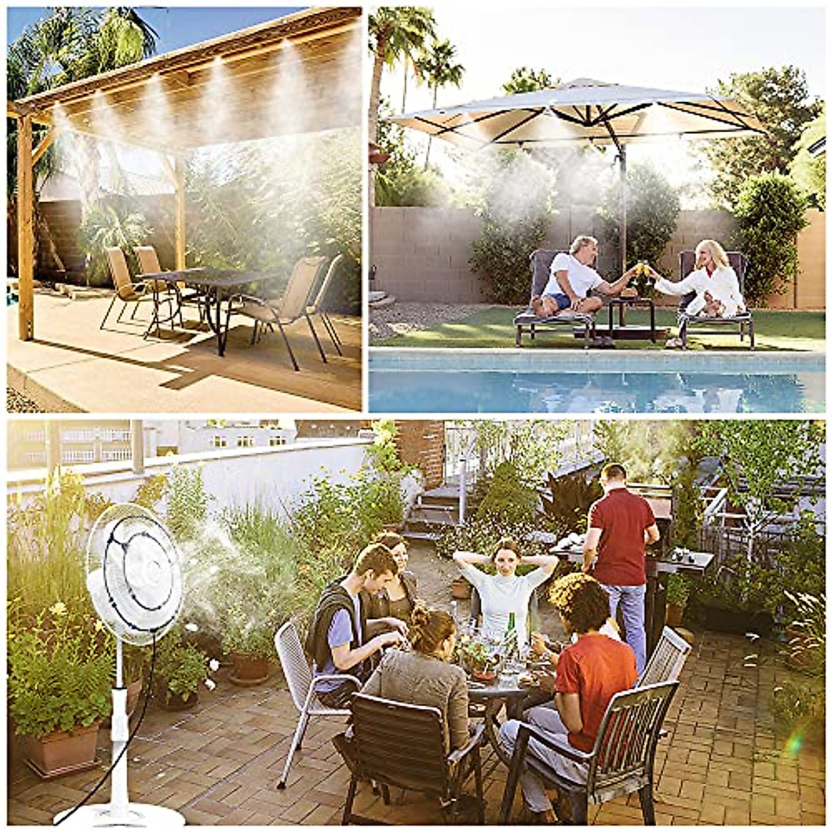 Misters for Outside Patio,Outdoor Water Misting Cooling System,50FT|15M.Backyard Mist Hose Kit for Garden,Greenhouse,Fan,Deck,Umbrella,Canopy,Pool,Porch.Trampoline Sprinkler Park,BBQ Party Accessories