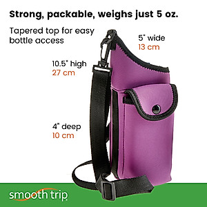Smooth Trip AquaPockets Water Bottle Carrier Bag - Insulating Neoprene Bottle Holder with Phone Case, Pockets and Adjustable Strap for Walking and Hiking - Fits up to 40 oz. Bottles