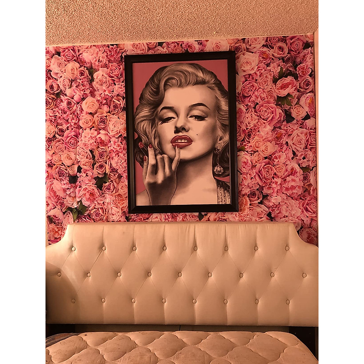 BINQOO 7x5ft Pink Rose Wall Background Mother Day Pink Flowers Backdrops Spring Tea Party Flowers Backdrop Girls Birthday Pink Princess Weeding Bridal Shower Pink Floral Anniversary Ceremony Decor