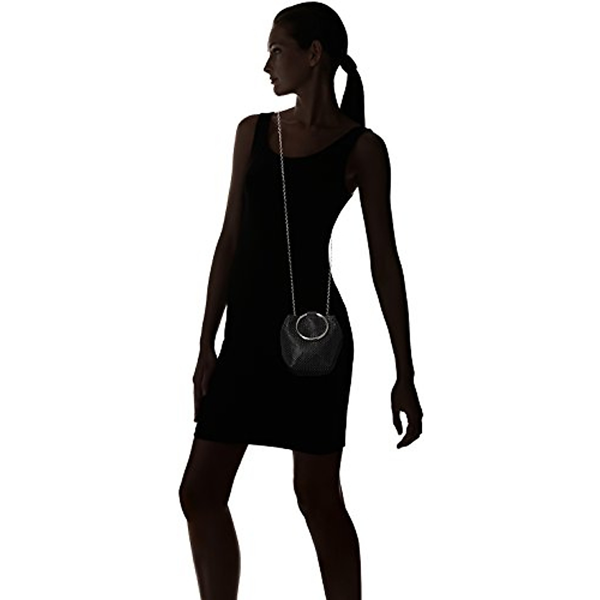 Jessica McClintock womens Jessica Mcclintock Gwen Ball Mesh Ring Wristlet Pouch Clutch Evening Bag, Black, One Size US