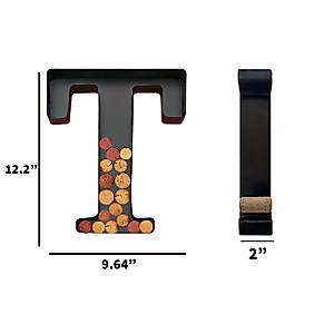 Premium Metal Letter Wine Cork Holder Is A Perfect Bar Decor Made of Durable Metal and A Glossy Black Finish With Rounded Edges , This Bar Cart Accessories Is Easy To Hang , Letter T (9,7”x 2”x 12,2”)