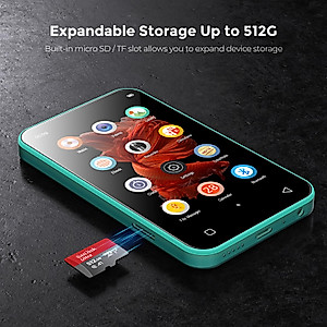 TIMMKOO 72GB MP3 Player with Bluetooth, 4.0" Full Touchscreen Mp4 Mp3 Player with Speaker, Portable HiFi Sound Music Player with Bluetooth, Voice Recorder, E-Book, Supports up to 512GB TF Card (Blue)