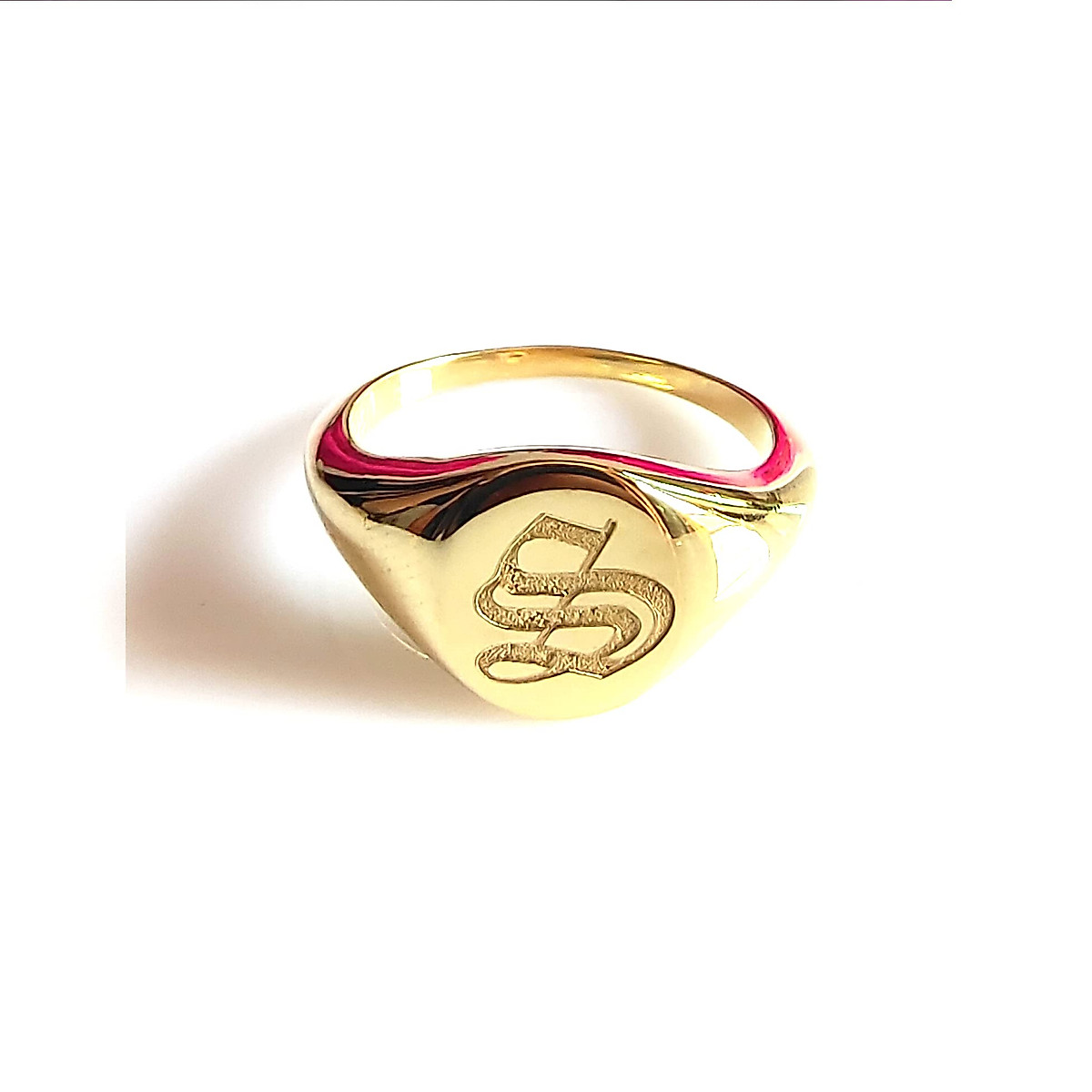 Sterling Silver Old English Initial Signet Ring - Custom Initials Letter Ring- Signet Ring For Women- Gothic Font Ring- Old English Font Ring, Yellow