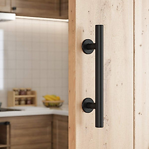 SMARTSTANDARD 12" Pull and Flush Barn Door Handle + Barn Door Bottom Adjustable Floor Guide Roller + Barn Door Large Size Latch Lock