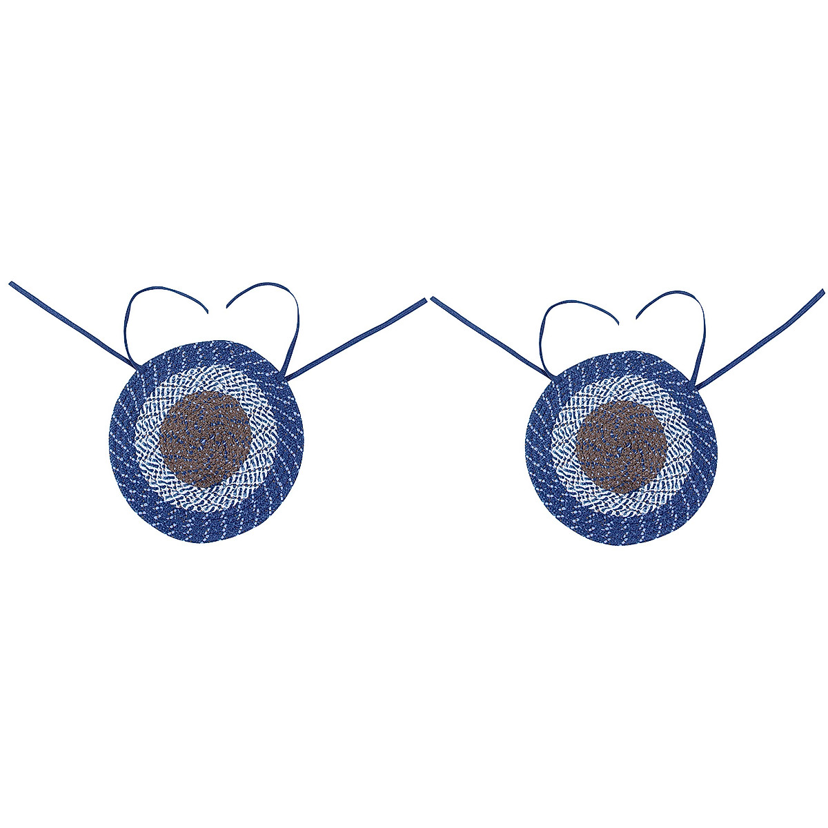 Better Trends Country Braid Collection 2-Piece Set Durable & Stain Resistant Reversible Chair Pads with Ties 100% Polypropylene in Vibrant Colors, 15" Round, Chambray Stripe