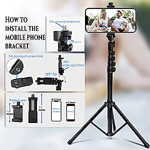 Phone Tripod Stand Selfie Stick 64 Inch Aluminum Alloy with Wireless Remote Video Record/Photography/Live Streaming Compatible with iPhone 14 13 12 11 pro Xs Max Xr X 8 7 6 Plus, Android Samsung